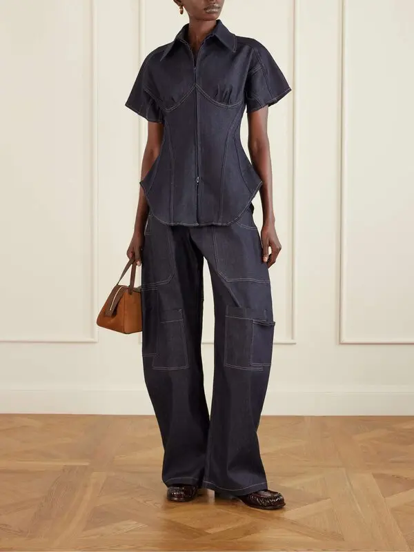 TOLU COKER Paneled Denim Blouse