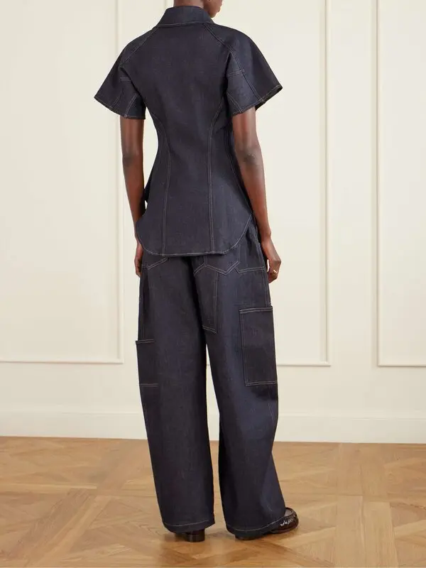 TOLU COKER Paneled Denim Blouse
