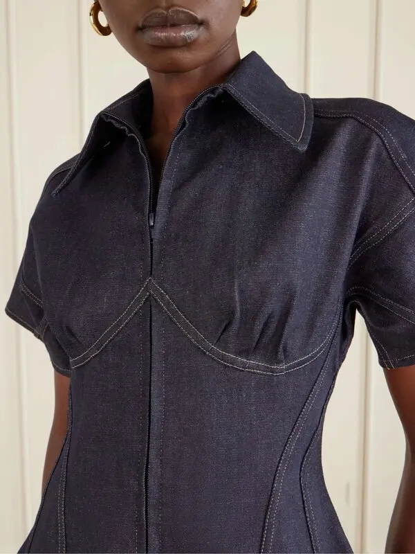 TOLU COKER Paneled Denim Blouse