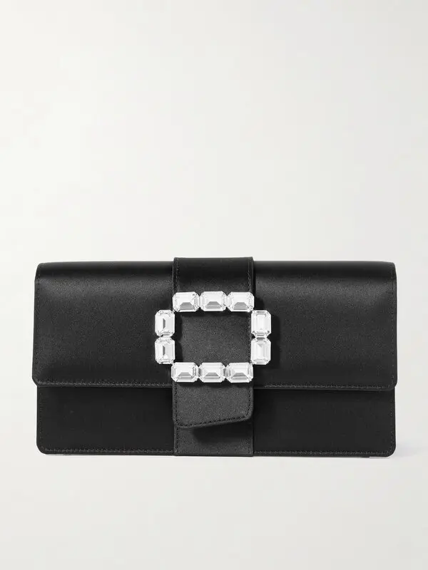 Manolo Blahnik Maycapjou Crystal-embellished Satin Clutch - Black