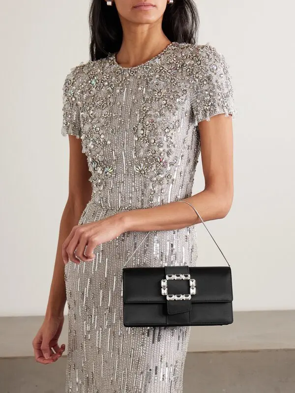 Manolo Blahnik Maycapjou Crystal-embellished Satin Clutch - Black