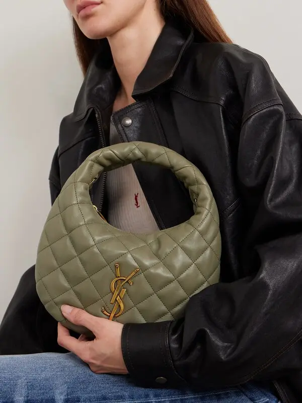 Saint Laurent Icarino Matelassé Leather Tote - Green