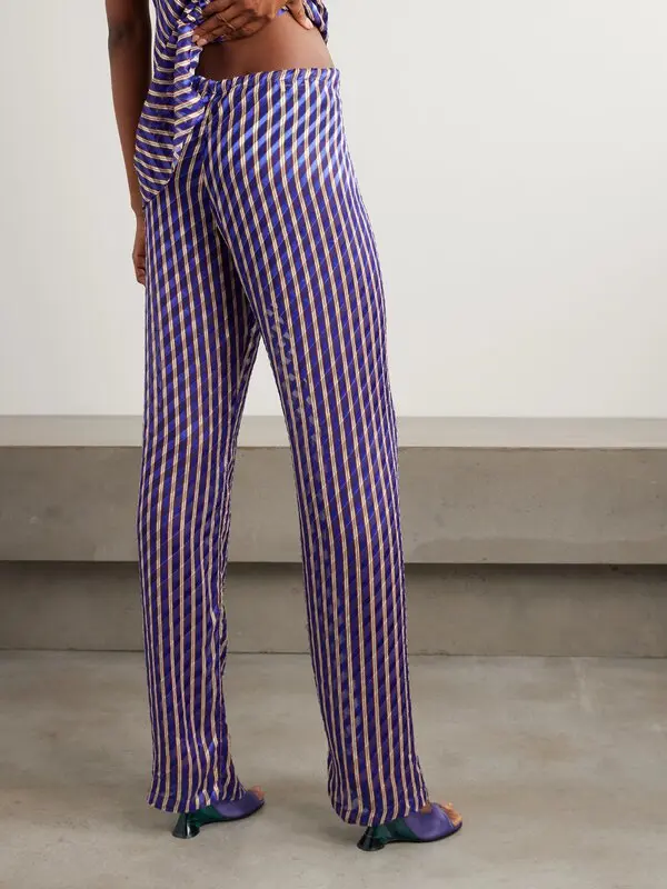Dries Van Noten Striped Devoré-velvet Straight-leg Pants