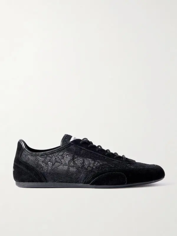 JIMMY CHOO Leather-trimmed Suede And Lace Sneakers - Black