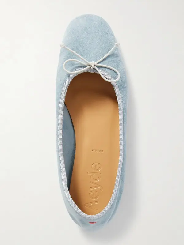 AeydĒ Tiby Bow-detailed Suede Ballet Flats - Blue