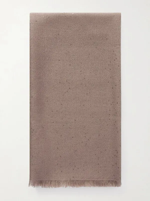 Brunello Cucinelli Sequined Cashmere And Silk-blend Scarf - Brown