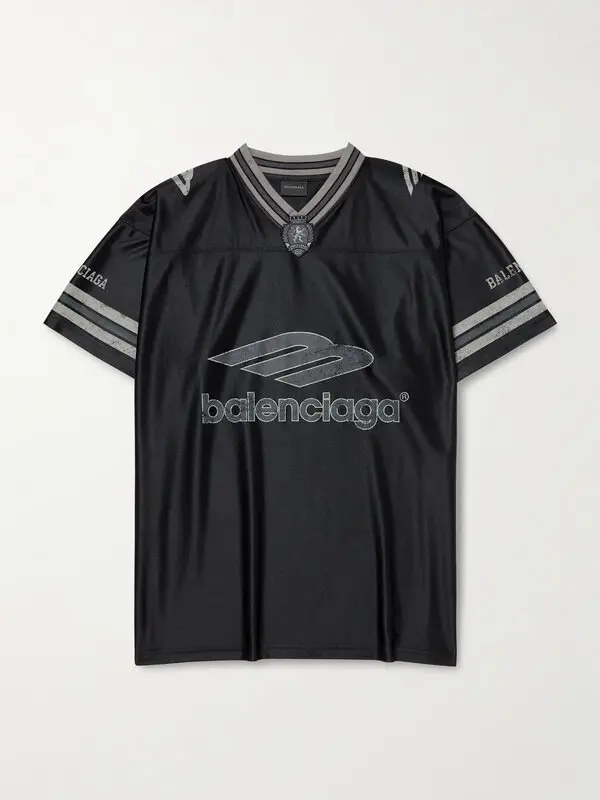 Balenciaga Logo-print Striped Appliquéd Jersey T-shirt