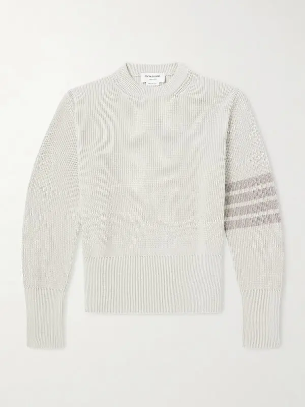 Thom Browne Slim-fit Striped Cotton Sweater - Neutrals
