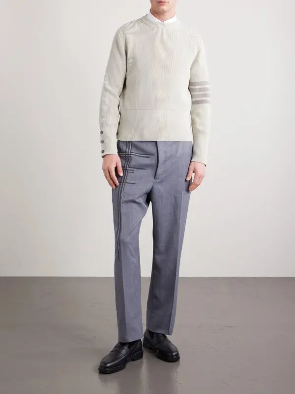Thom Browne Slim-fit Striped Cotton Sweater - Neutrals