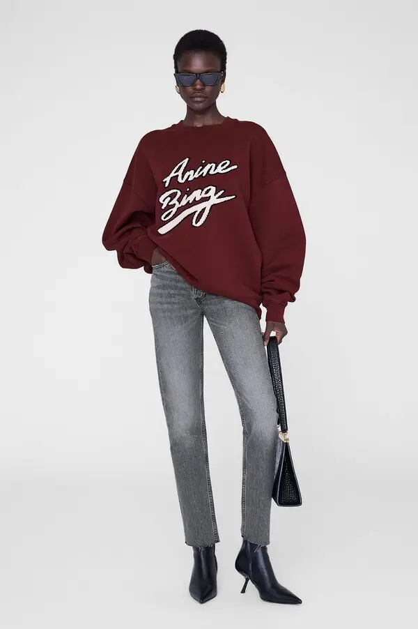 ANINE BING Miles Chenille Signature Sweatshirt - Cabernet