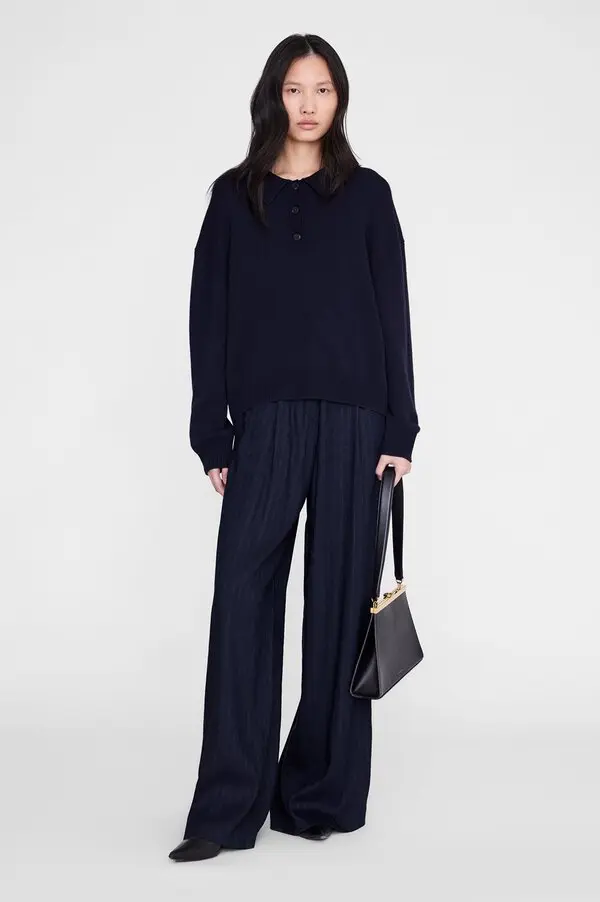 ANINE BING Lee Polo Sweater - Navy