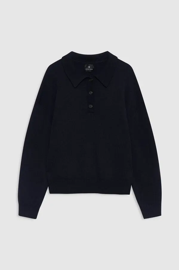 ANINE BING Lee Cashmere Polo Sweater - Navy