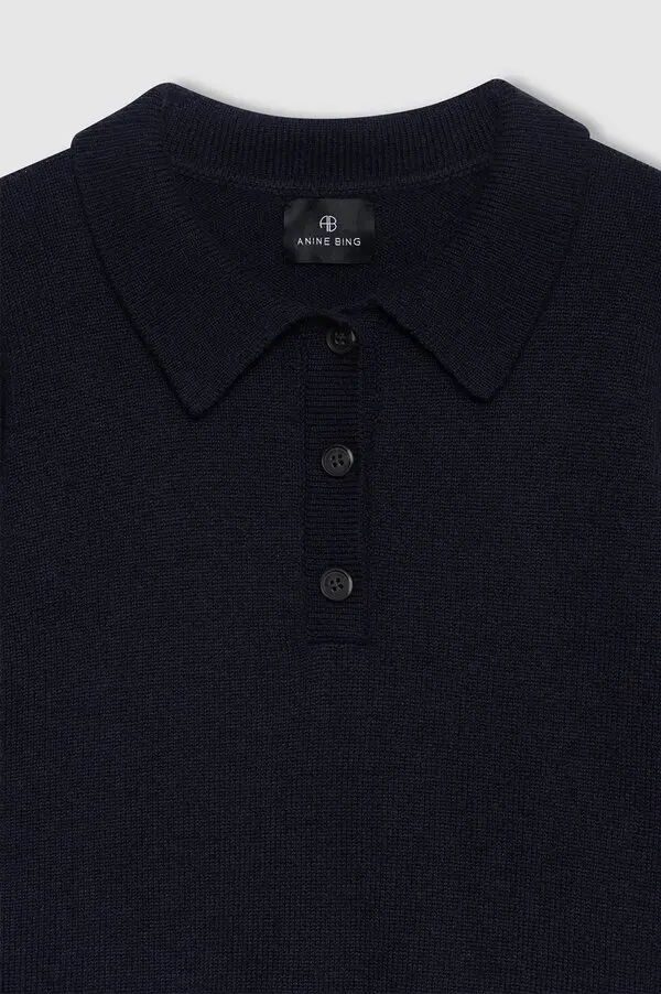 ANINE BING Lee Cashmere Polo Sweater - Navy