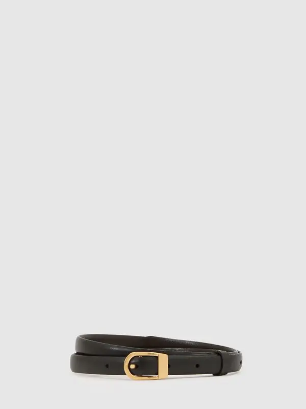 REISS Mila Mini-buckle Leather Belt - Black