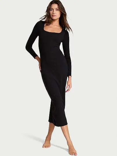 Victoria's Secret Victoria Smoothing Rib Long-sleeve Maxi Dress - Black