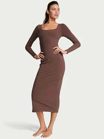 Victoria's Secret Victoria Smoothing Rib Long-sleeve Maxi Dress - Brown
