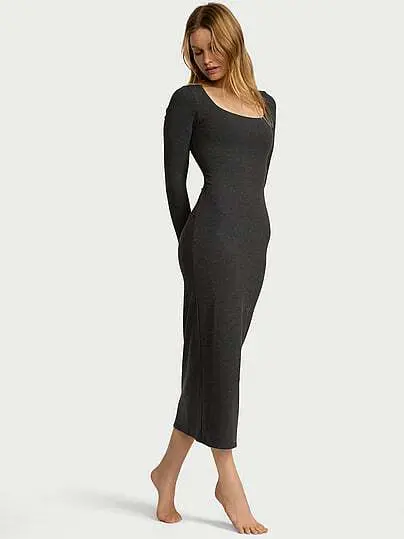 Victoria's Secret Victoria Smoothing Rib Long-sleeve Maxi Dress - Grey