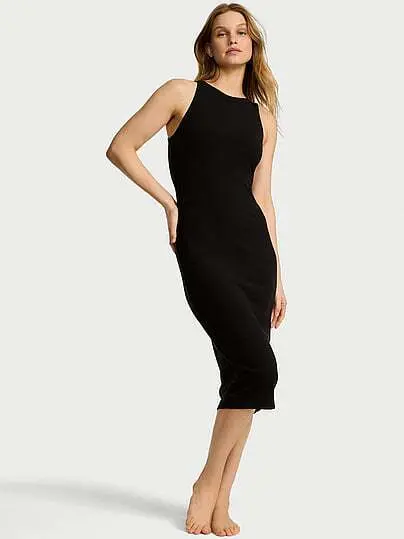 Victoria's Secret Smoothing Rib High-neck Midi Dress - Black