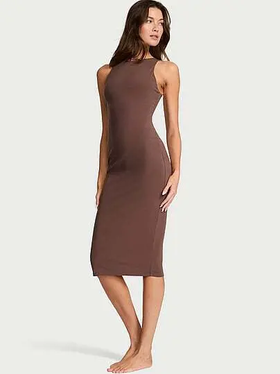 Victoria's Secret Smoothing Rib High-neck Midi Dress - Brown
