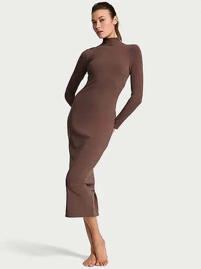 Victoria's Secret Smoothing Ribbed Long-sleeve Turtleneck Maxi Dress - Brown