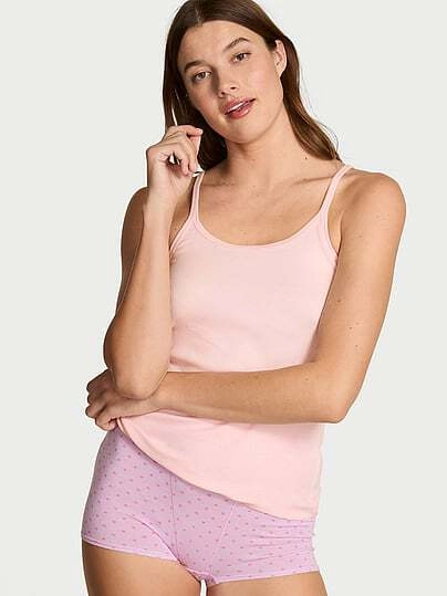 Victoria's Secret Ribbed Stretch-cotton Racerback Tank Top - Pink