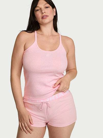 Victoria's Secret Ribbed Stretch-cotton Racerback Tank Top - Pink