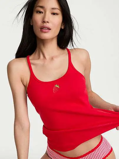 Victoria's Secret Ribbed Stretch-cotton Racerback Tank Top - Red