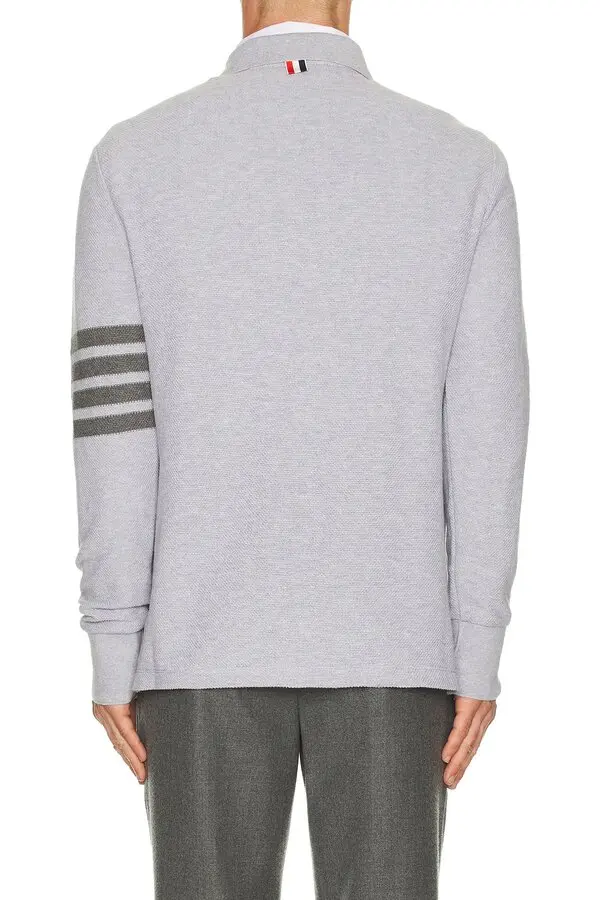 Thom Browne Long Sleeve Pique Polo In Grey