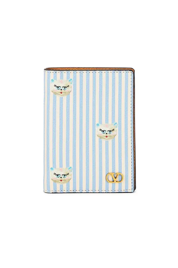 Valentino Garavani Stripe Cat Wallet In Ivory - Light Ivory