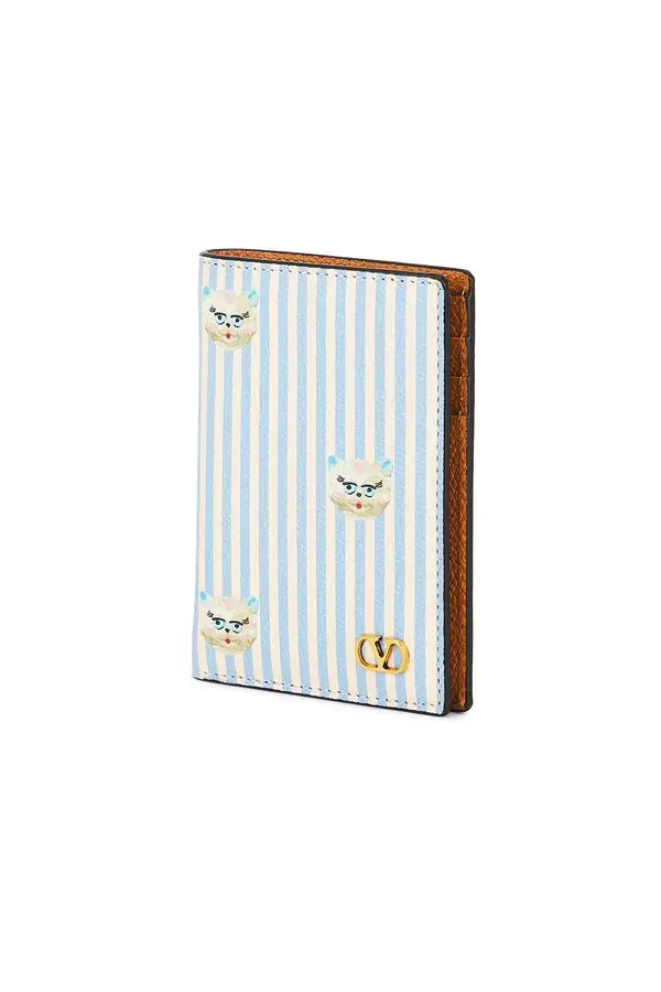 Valentino Garavani Stripe Cat Wallet In Ivory