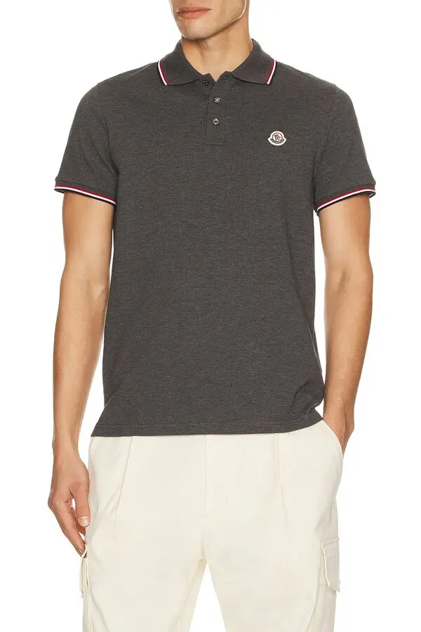 Moncler Polo In Blue - Dark Gray Melange