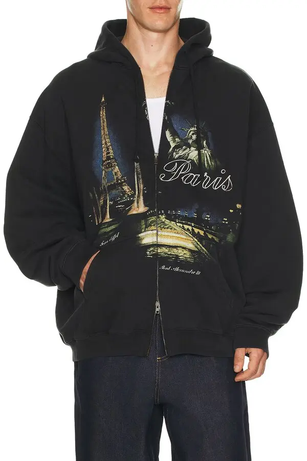 Vetements Paris Tourist Zip-up Hoodie - Black