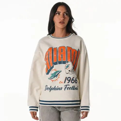 THE WILD COLLECTIVE Miami Dolphins Vintage French Terry Oversized Sweatshirt - Cream