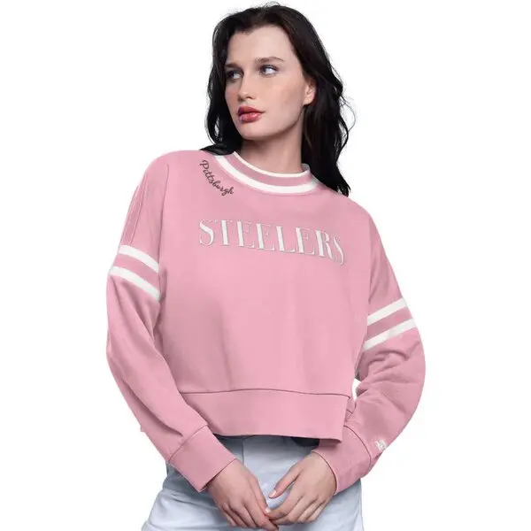 STARTER Pittsburgh Steelers Power Play Cropped Pullover Sweatshirt - Pink