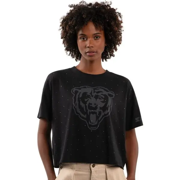 STARTER Chicago Bears Rhinestone Cropped T-shirt