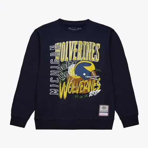 Mitchell & Ness Michigan Wolverines Half Time Fleece Crewneck Sweatshirt