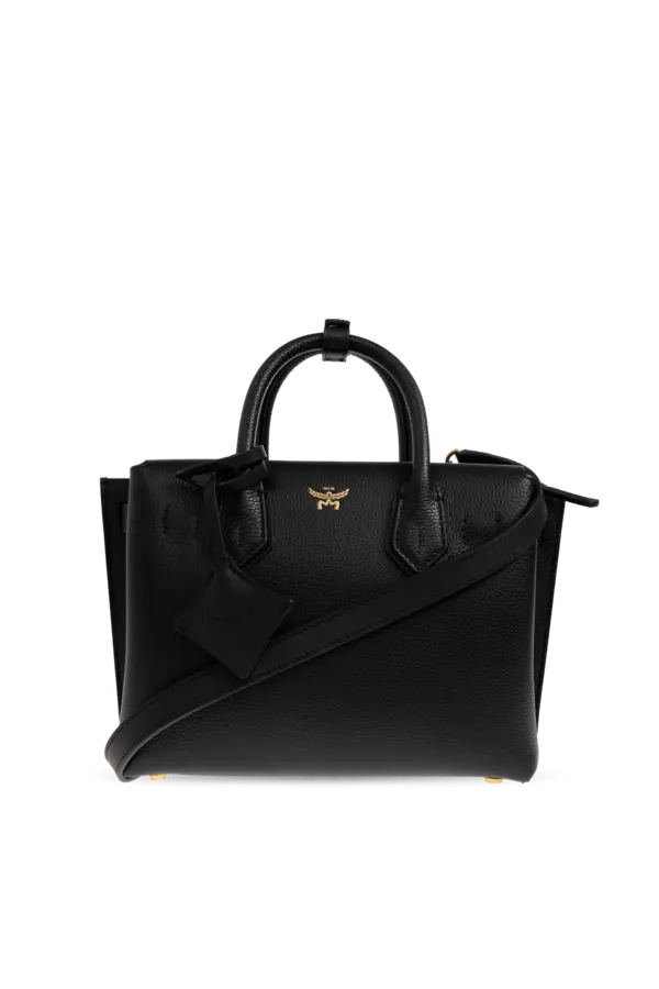 Mcm Leather Handheld Bag With Logo - Black