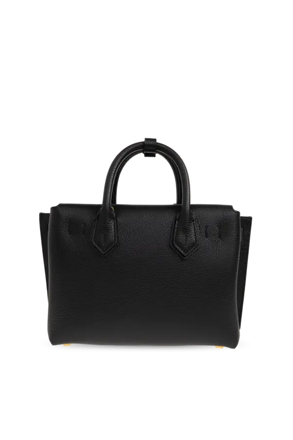 Mcm Leather Handheld Bag With Logo - Black