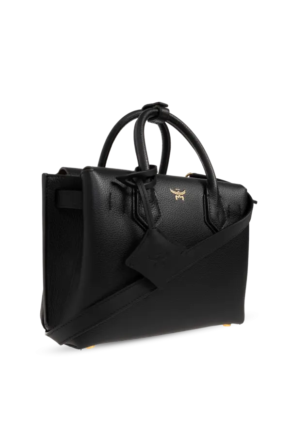 Mcm Leather Handheld Bag With Logo - Black