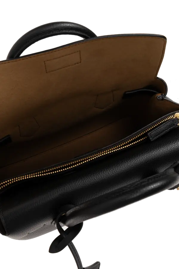 Mcm Leather Handheld Bag With Logo - Black