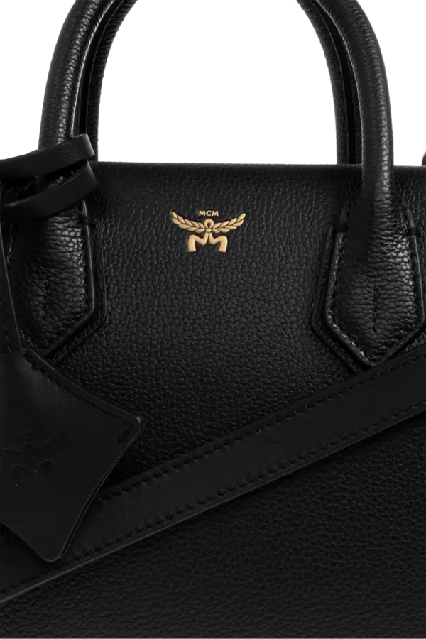 Mcm Leather Handheld Bag With Logo - Black