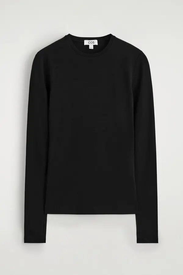 Cos Cotton Long-sleeved Top - Black