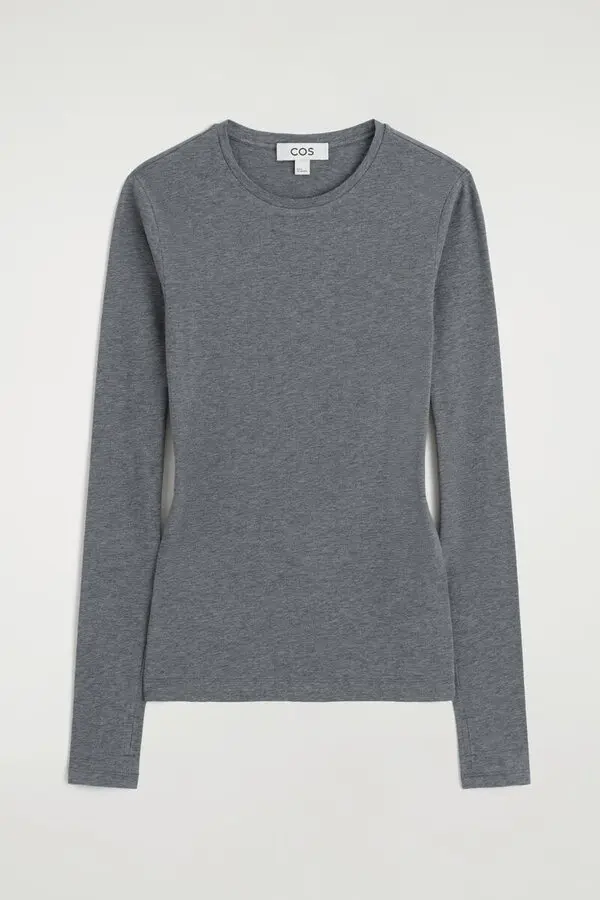 Cos Cotton Blend Long Sleeve Top - Gray