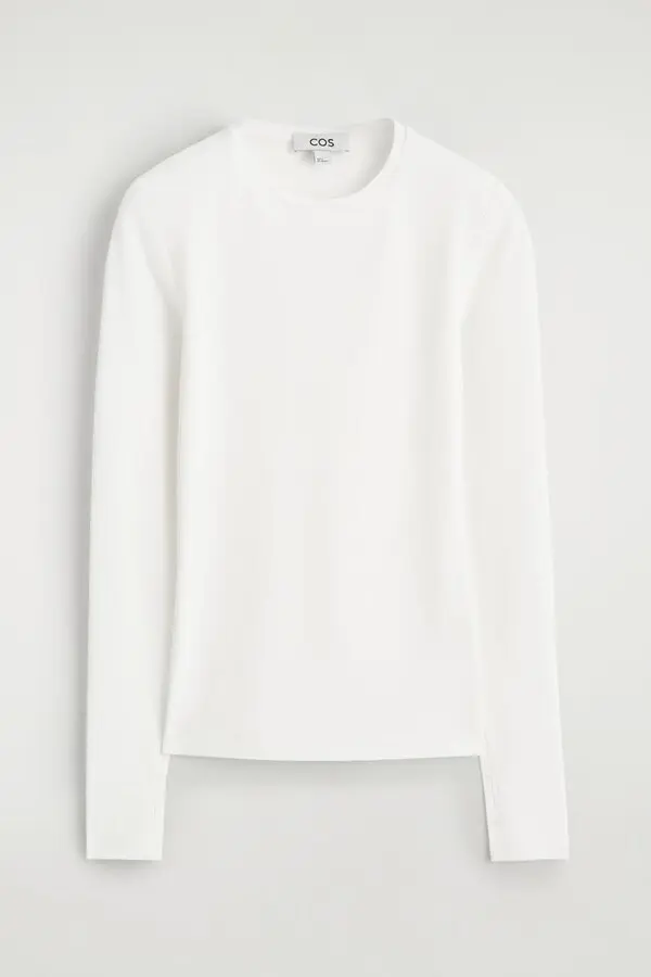 Cos Cotton Blend Long Sleeve Top - White