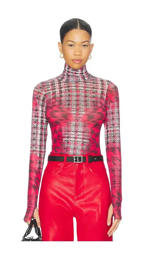 AFRM Zadie Long Sleeve Top - Ruby Houndstooth