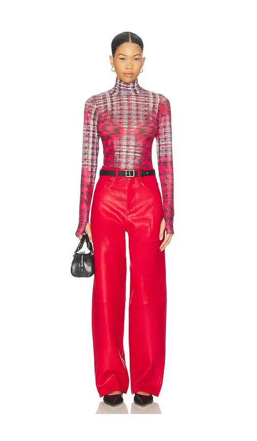 AFRM Zadie Long Sleeve Top - Ruby Houndstooth