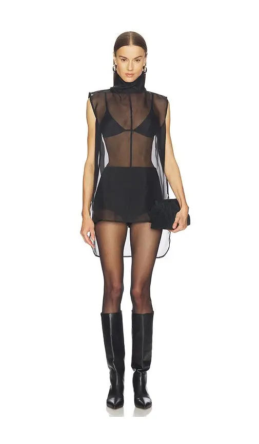 AEXAE Silk Organza Roll Neck Top