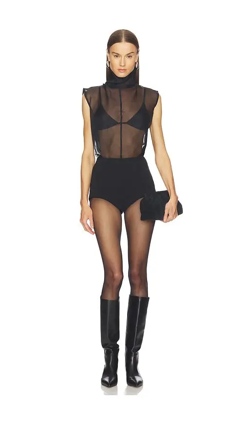 AEXAE Silk Organza Roll Neck Top