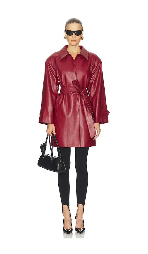 AEXAE Leather Padded Midi Coat - Deep Red