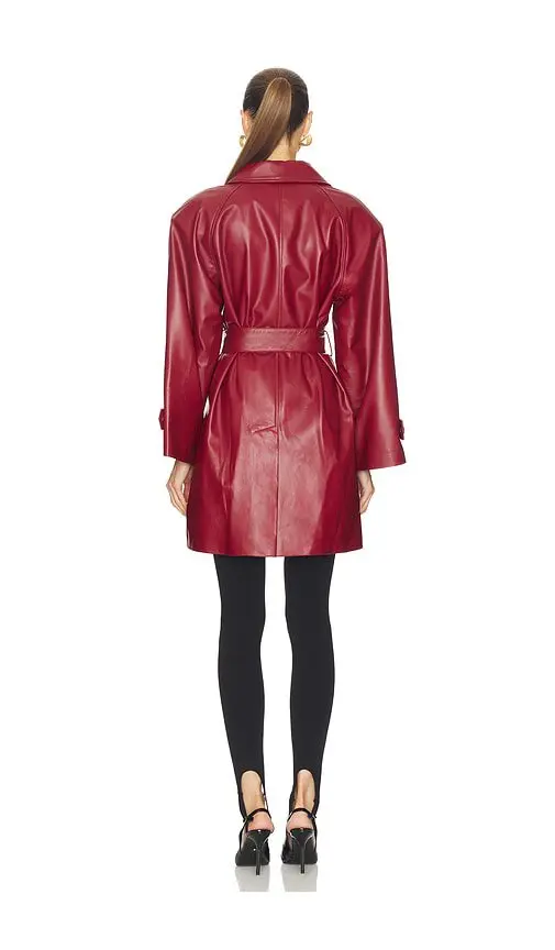 AEXAE Leather Padded Midi Coat - Deep Red
